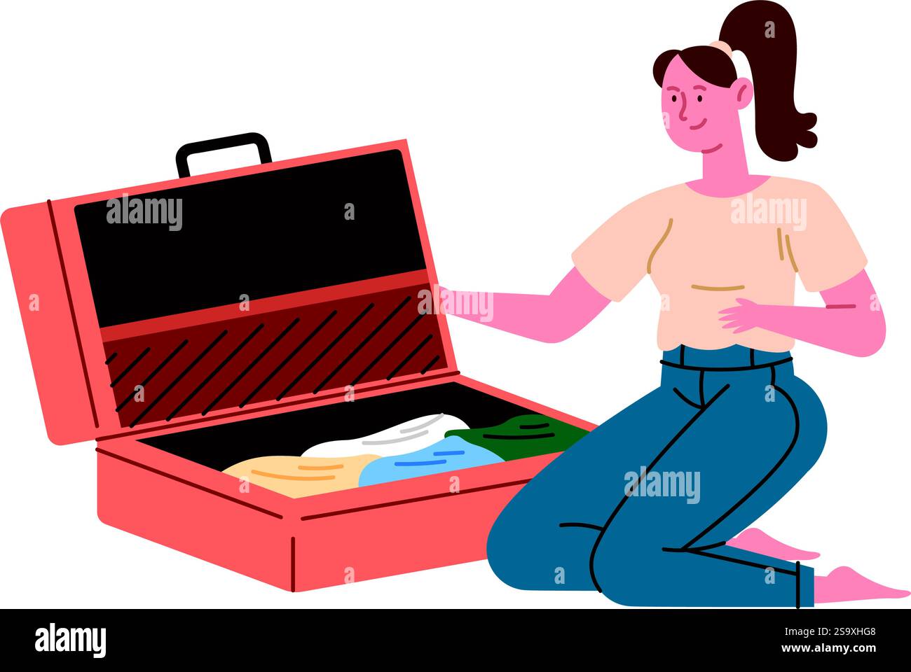 Woman Packing Suitcase Illustration Stock Vector Image & Art - Alamy