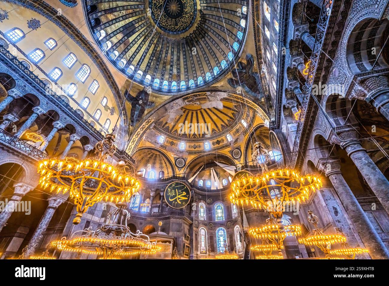 Hagia Sophia illuminated, Istanbul, Turkey. Emperor Justinian built ...