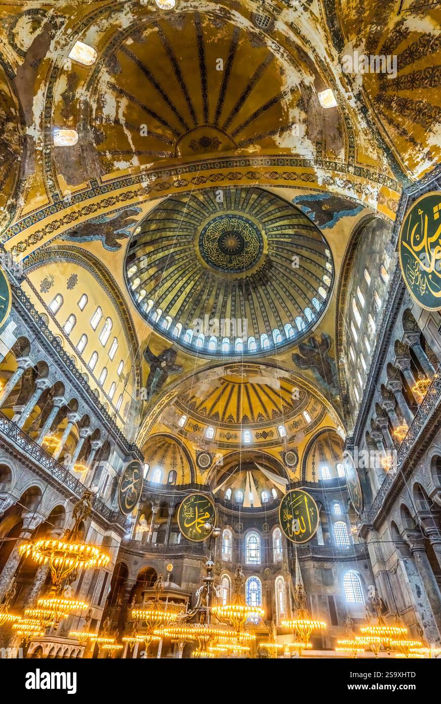 Hagia Sophia illuminated, Istanbul, Turkey. Emperor Justinian built ...
