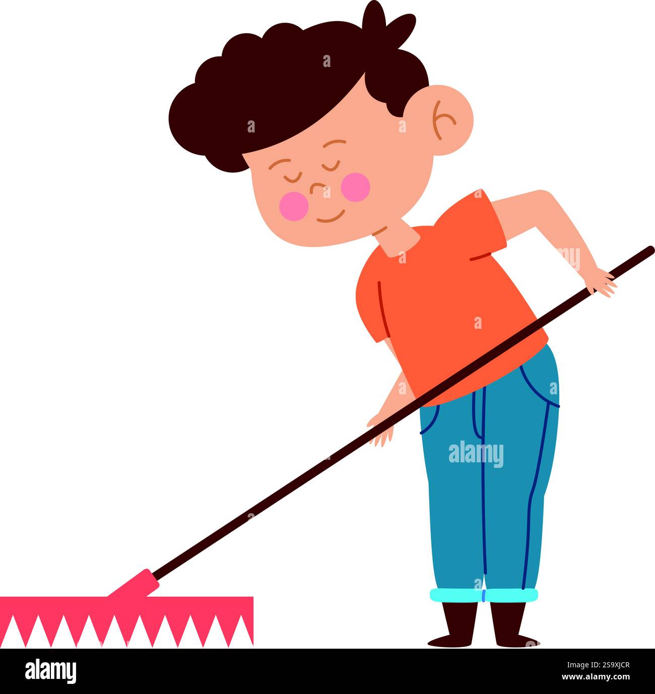 Boy Raking Leaves Illustration Stock Vector Image & Art - Alamy