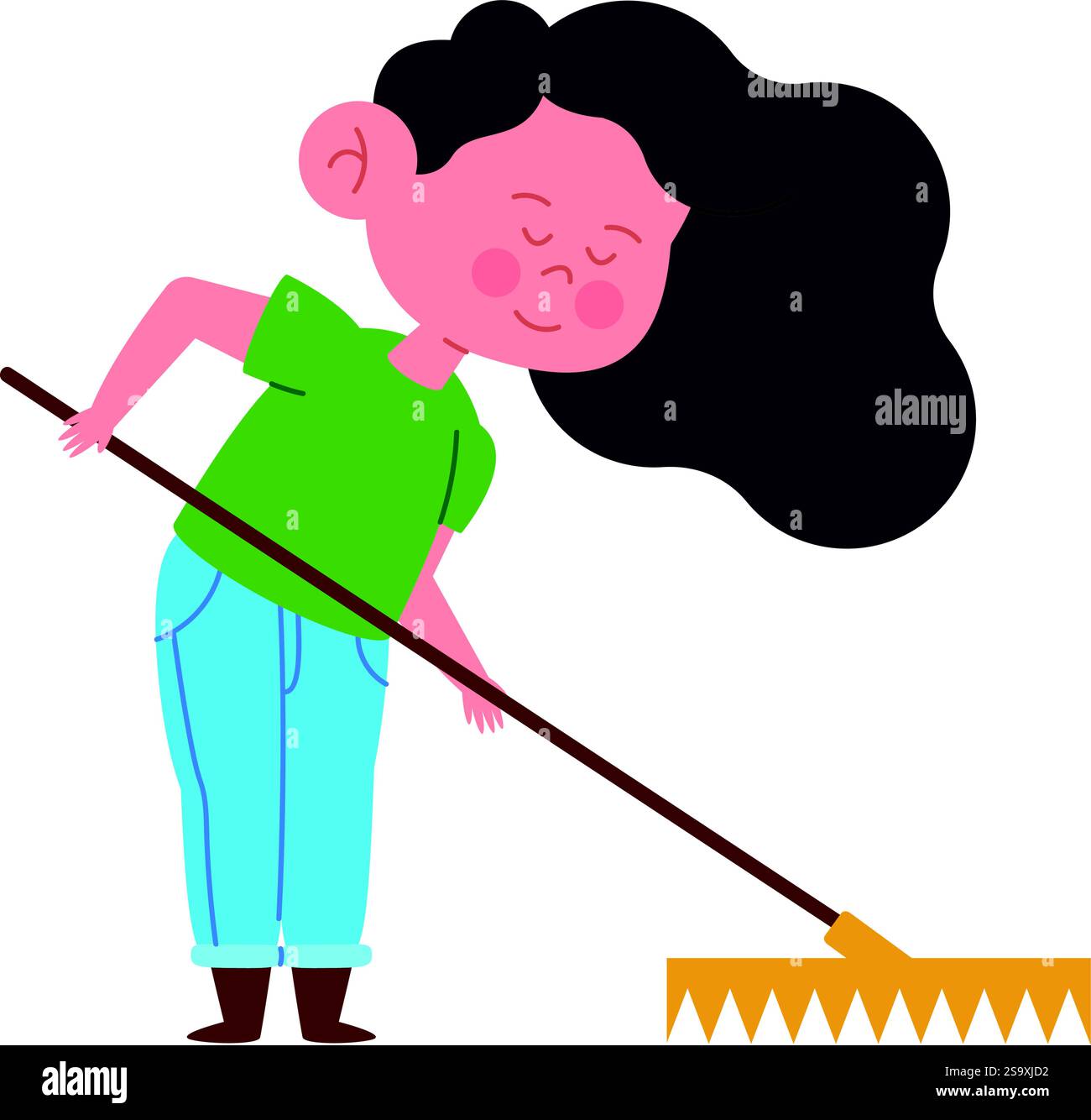 Girl Raking Leaves Illustration Stock Vector Image & Art - Alamy