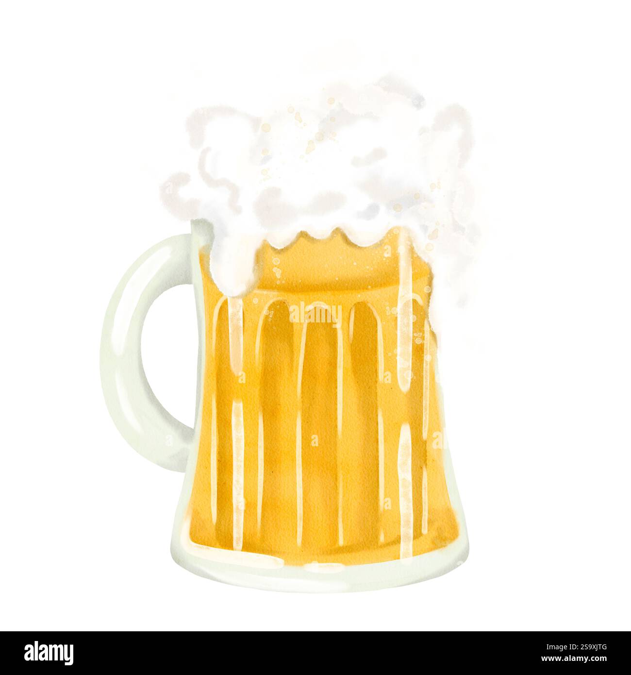 A whimsical and frothy beer mug illustration that showcases golden beer ...