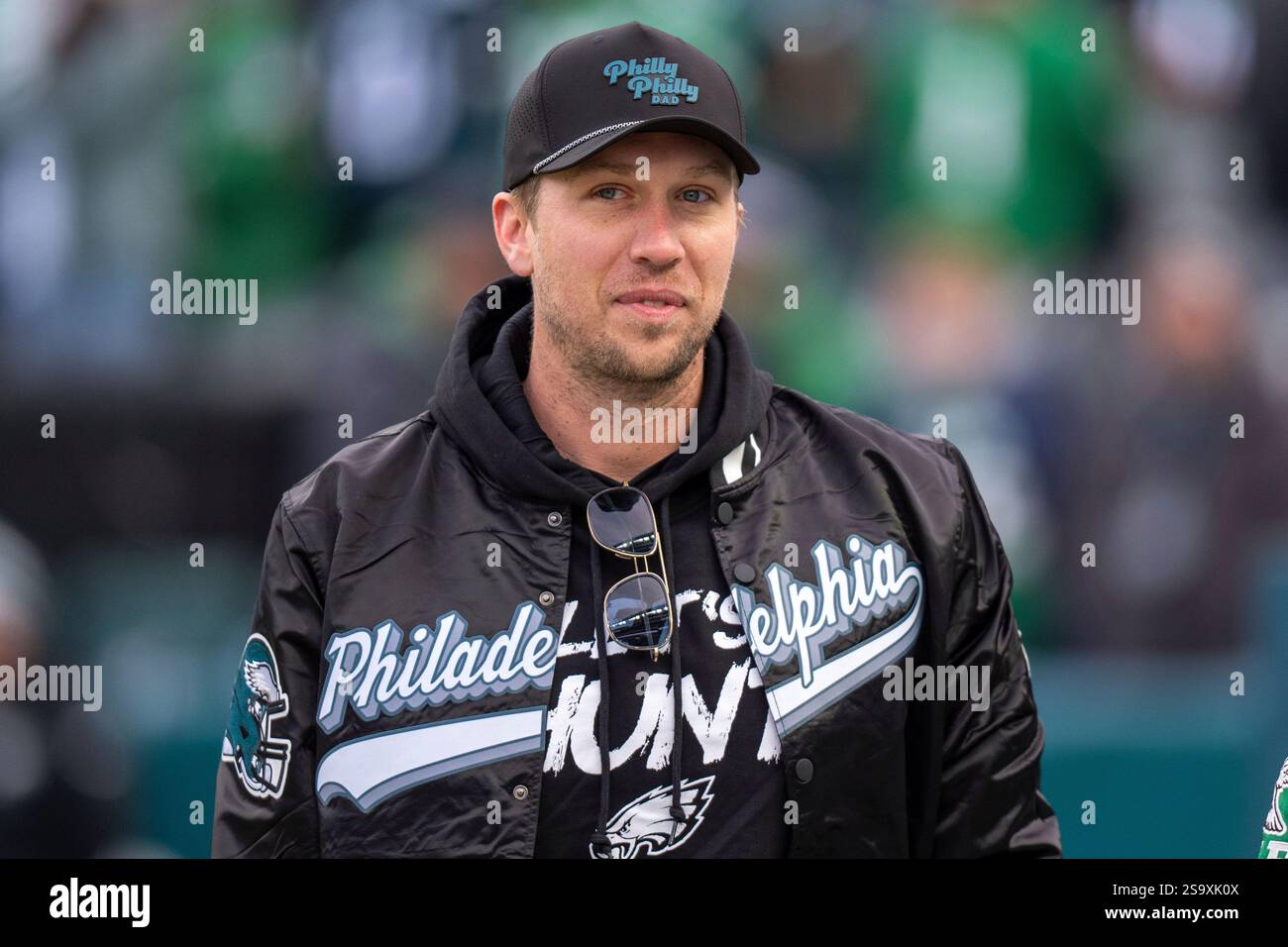 Former Philadelphia Eagles quarterback Nick Foles looks on prior to the ...