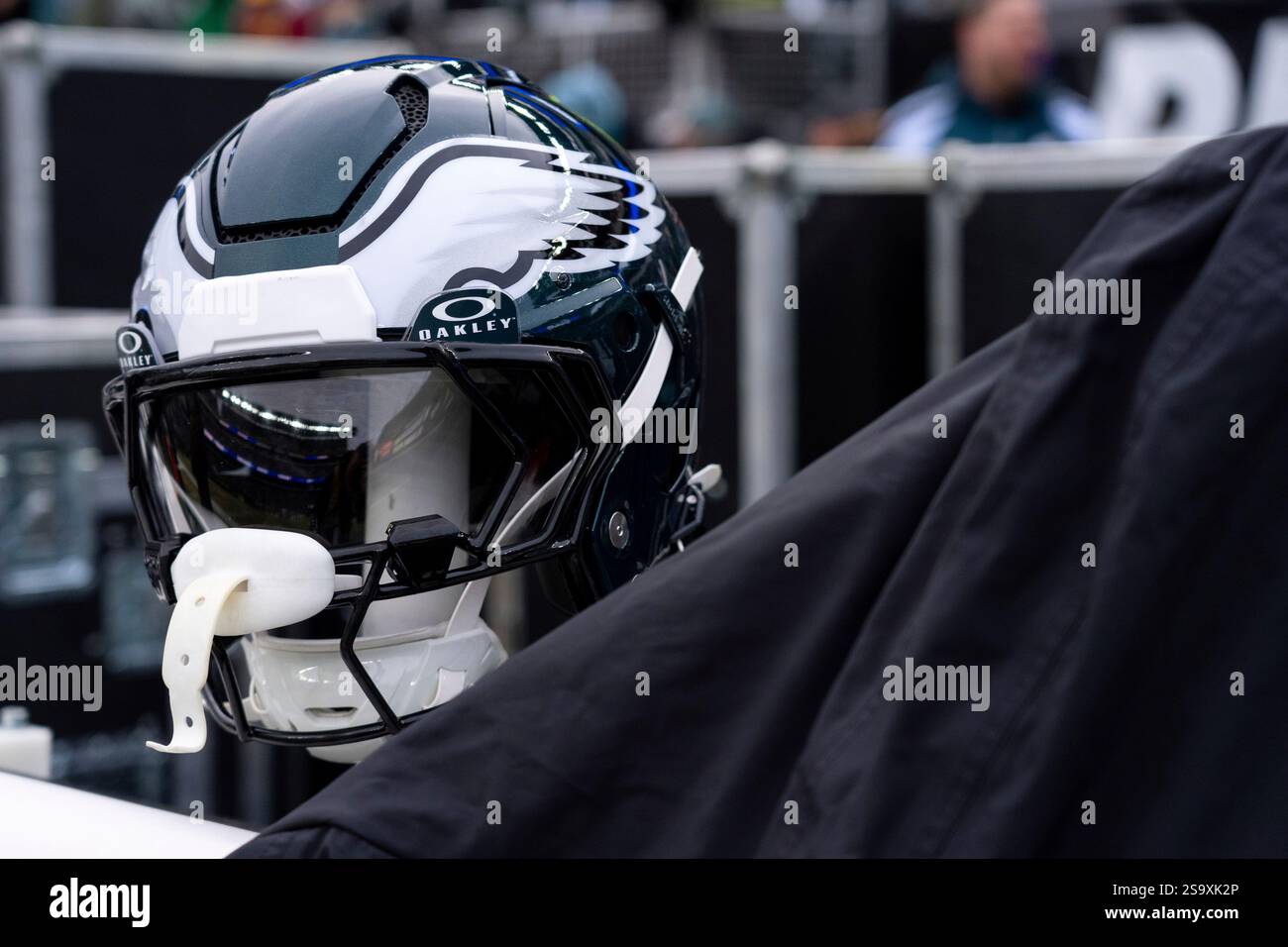 Philadelphia Eagles helmet sits on the bench prior to the NFL ...