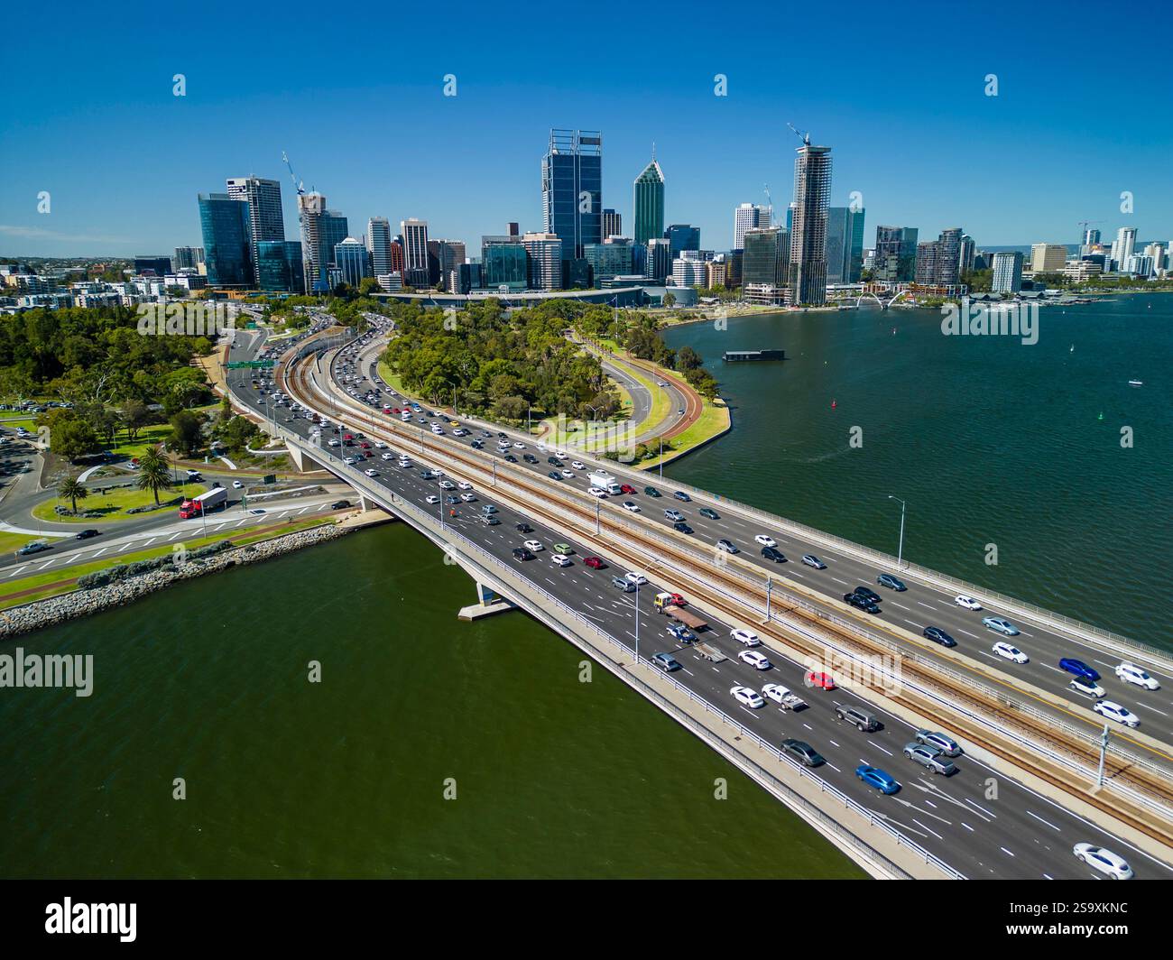 Aerial view of highway connecting to Perth CBD in Australia Stock Photo ...