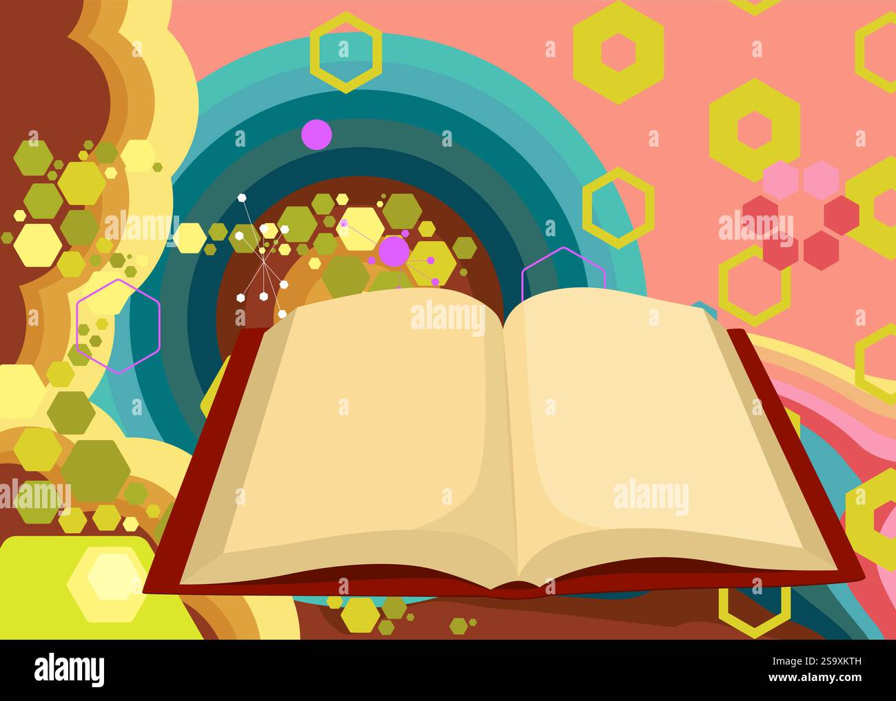 Retro 70s Background with Book. Groovy Education 1970s art template ...