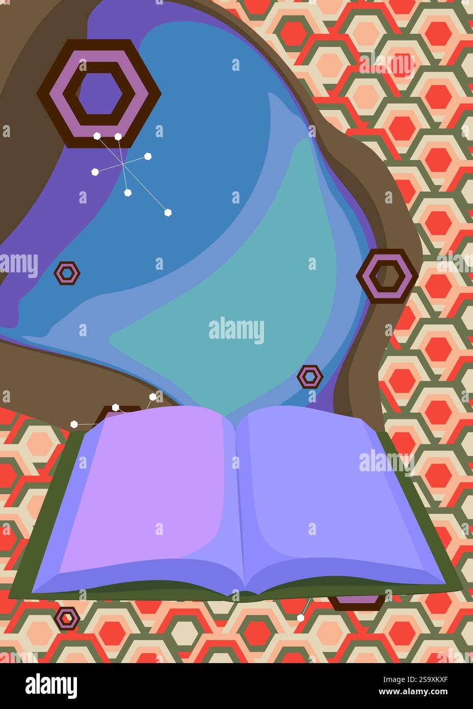 Retro 70s Background with Book. Groovy Education 1970s art template ...