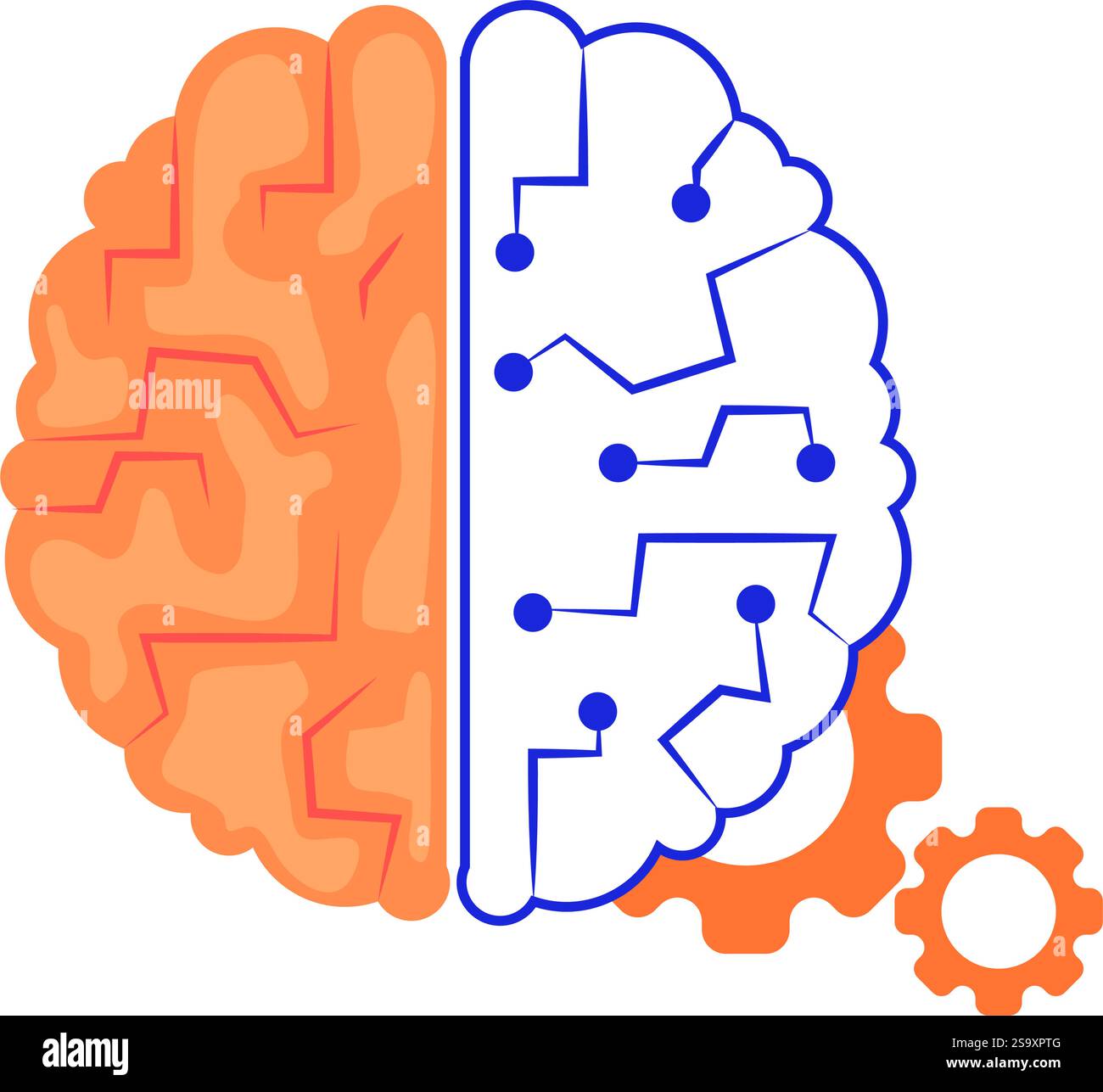 Brain half neural half mechanical illustration Stock Vector Image & Art ...