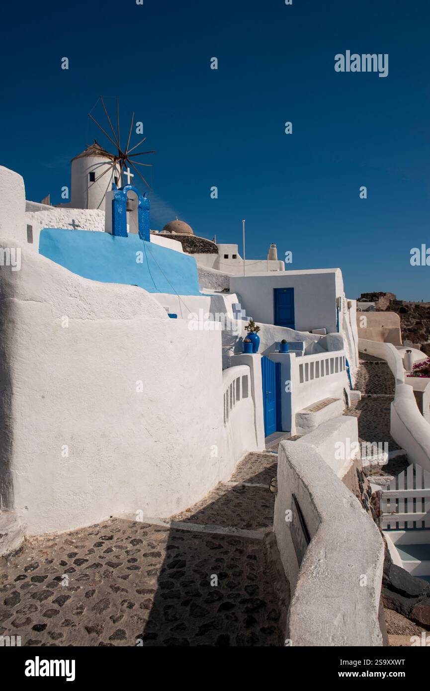 Greece, Santorini, Oia. View of a stone walkway in Santorini Stock ...