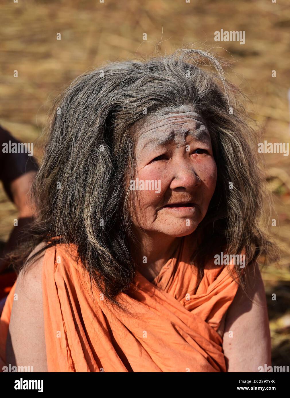 PRAYAGRAJ, INDIA - JANUARY 27: Hindu holy woman or a Sadhvi takes part ...