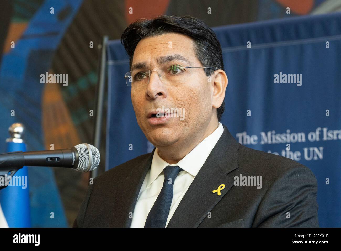 Ambassador Danny Danon of Israel speaks during opening photo exhibition ...