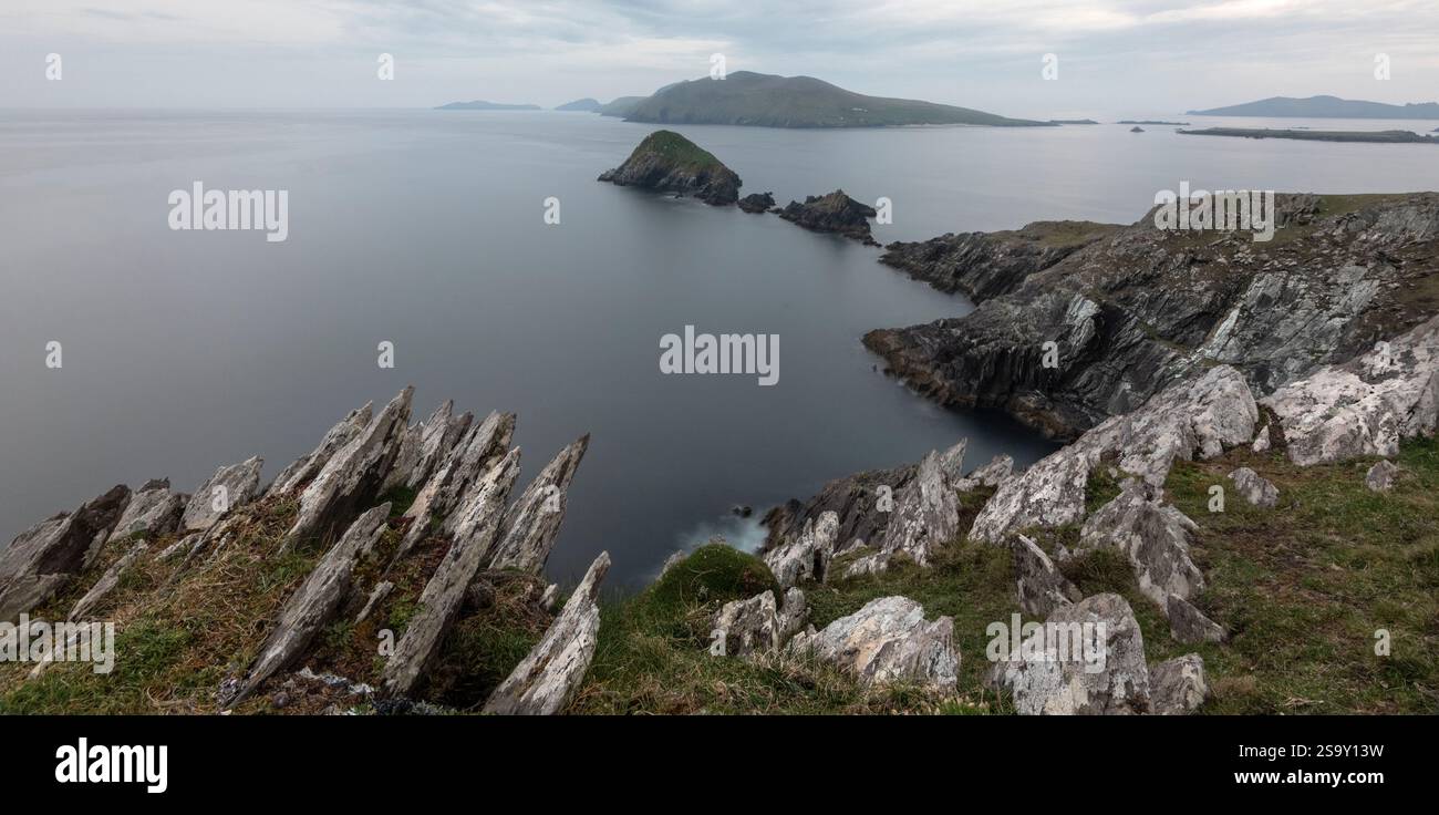 Ireland, County Kerry, Dunmore Head. Rocky cliffs rise from ocean Stock ...