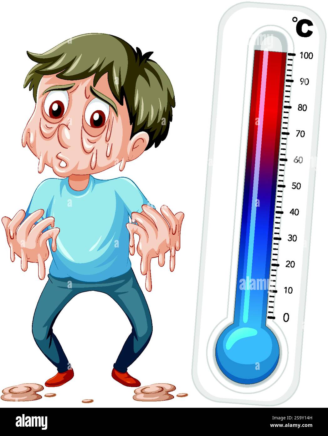 Sweating man beside a high-temperature thermometer Stock Vector Image ...