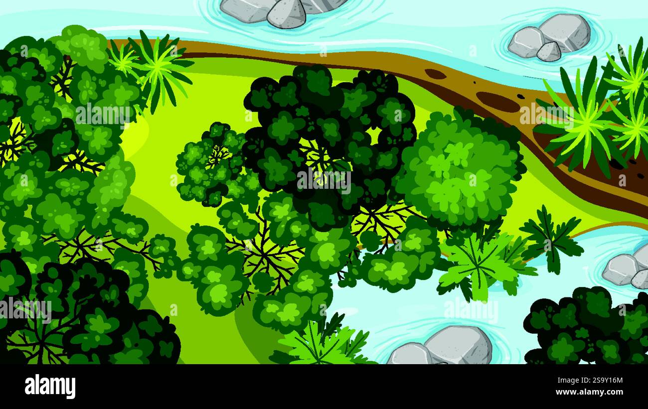 Aerial view of river, trees, and rocks Stock Vector Image & Art - Alamy