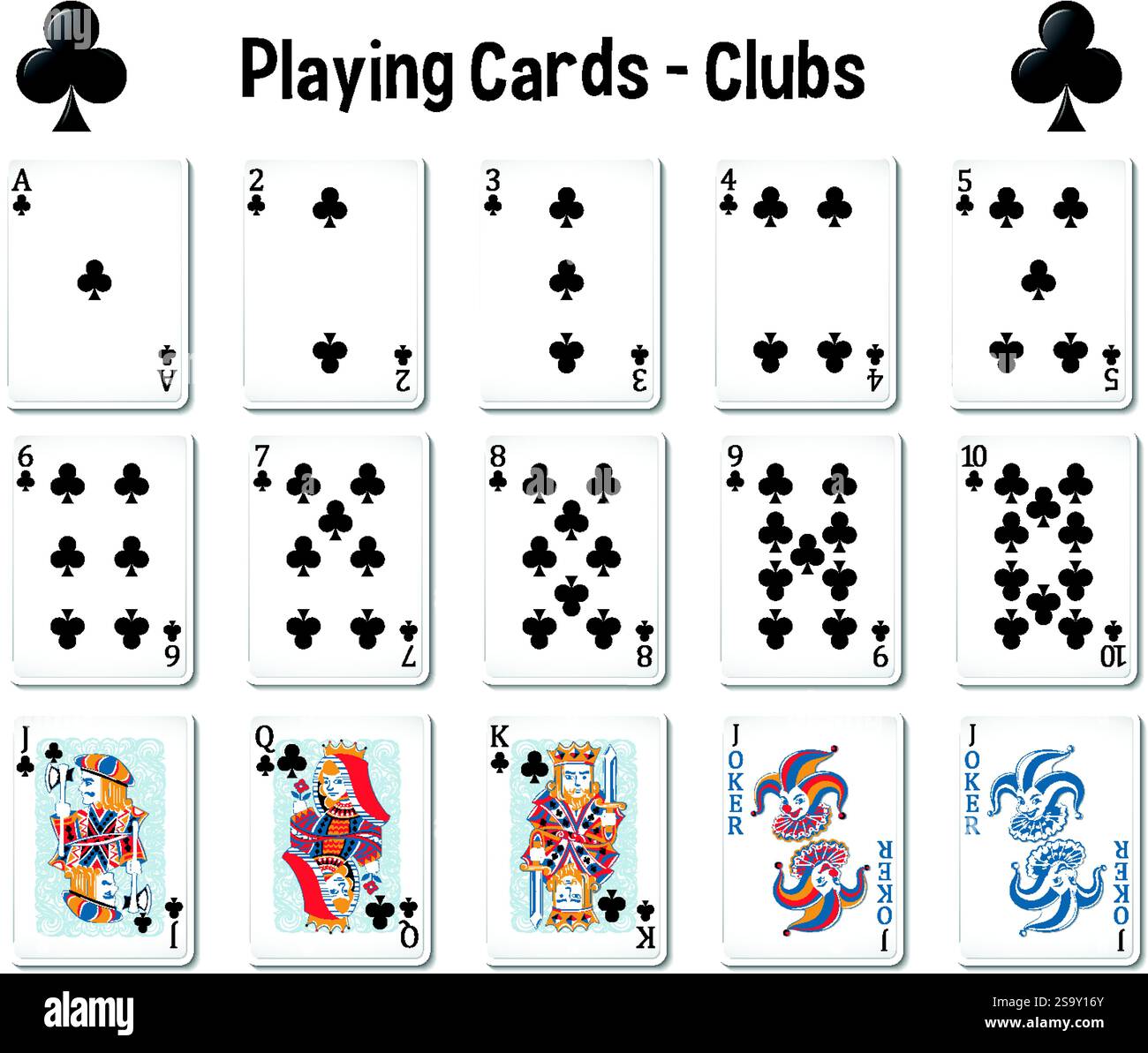 Illustration of club suit cards and jokers Stock Vector Image & Art - Alamy