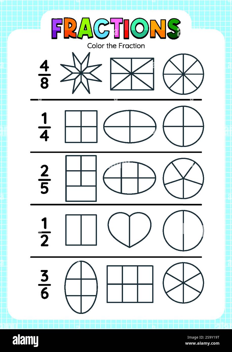 Engaging math activity with shapes and fractions Stock Vector Image ...
