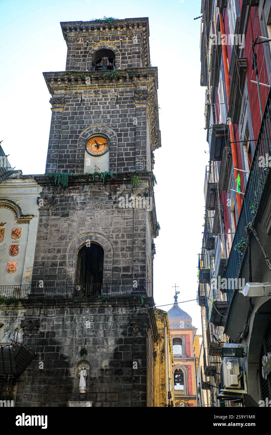 Naples, Italy. Old town Naples, ancient Italian clock tower, church domes and balconies Stock ...