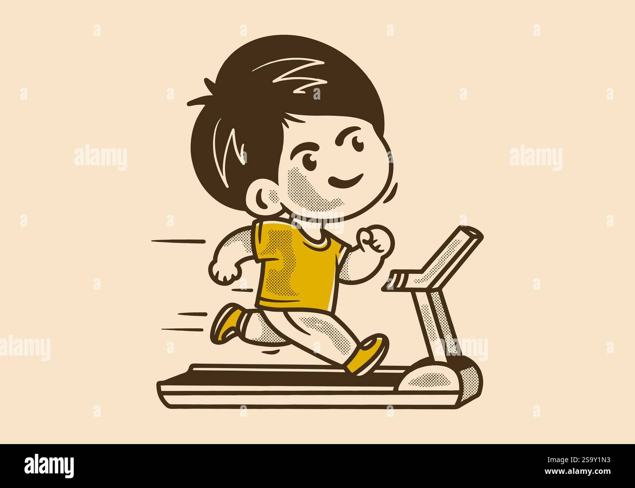 Vintage boy mascot character running on treadmill Stock Vector Image ...
