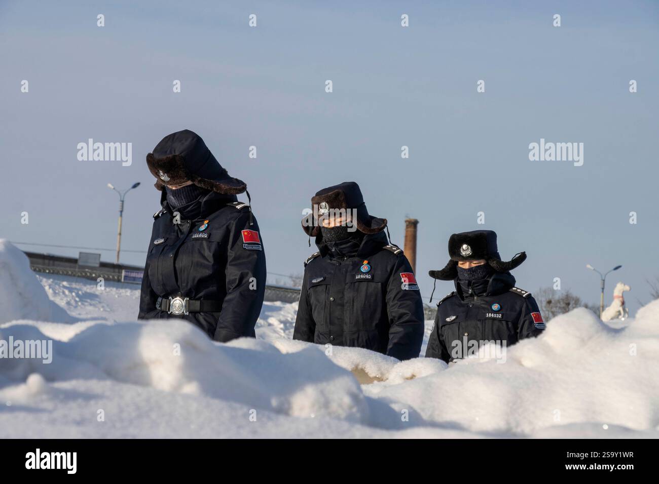 Border police patrol the Huma section of the China-Russia border River ...