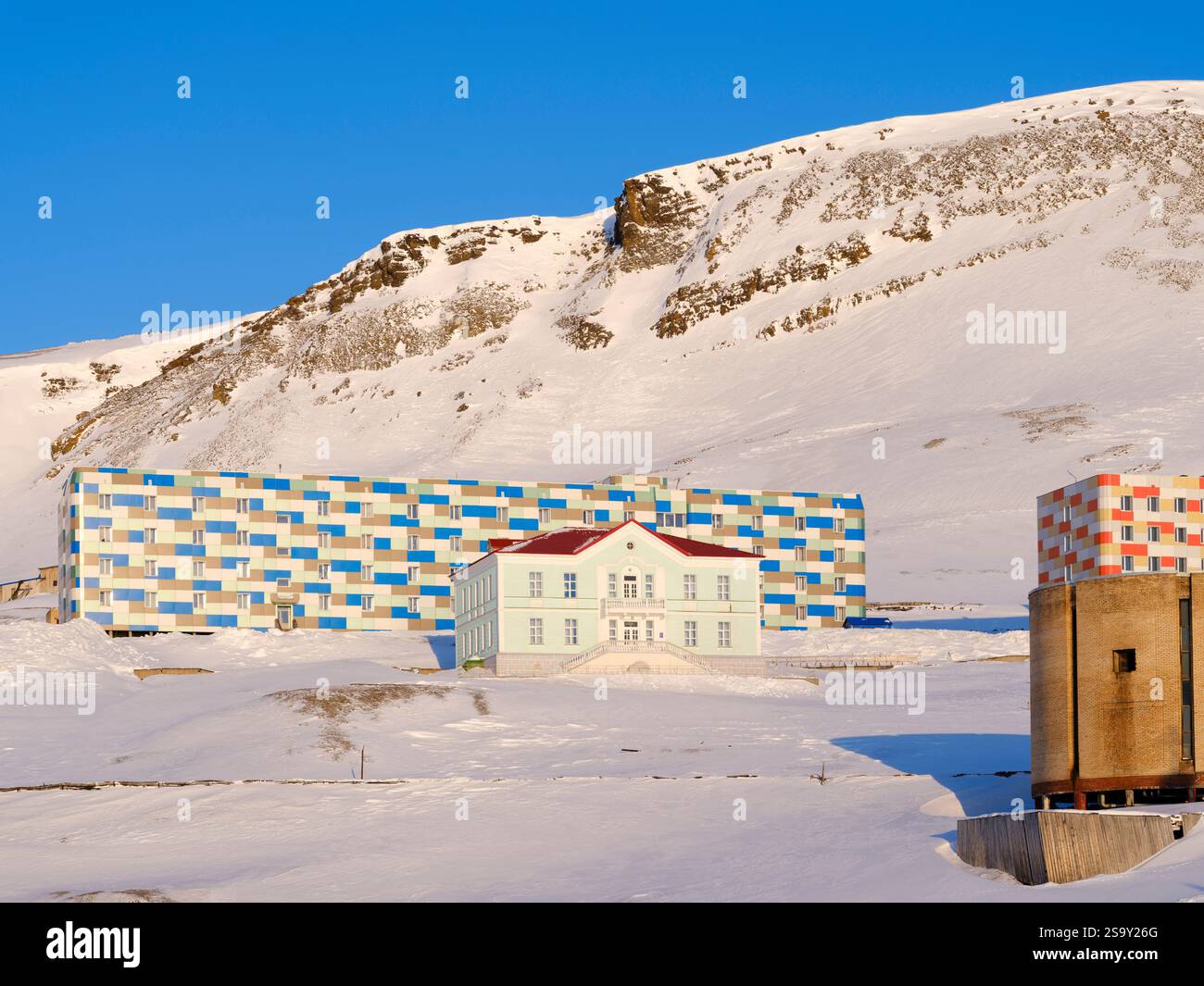 The museum. Russian coal mining town Barentsburg at fjord Gronfjorden ...
