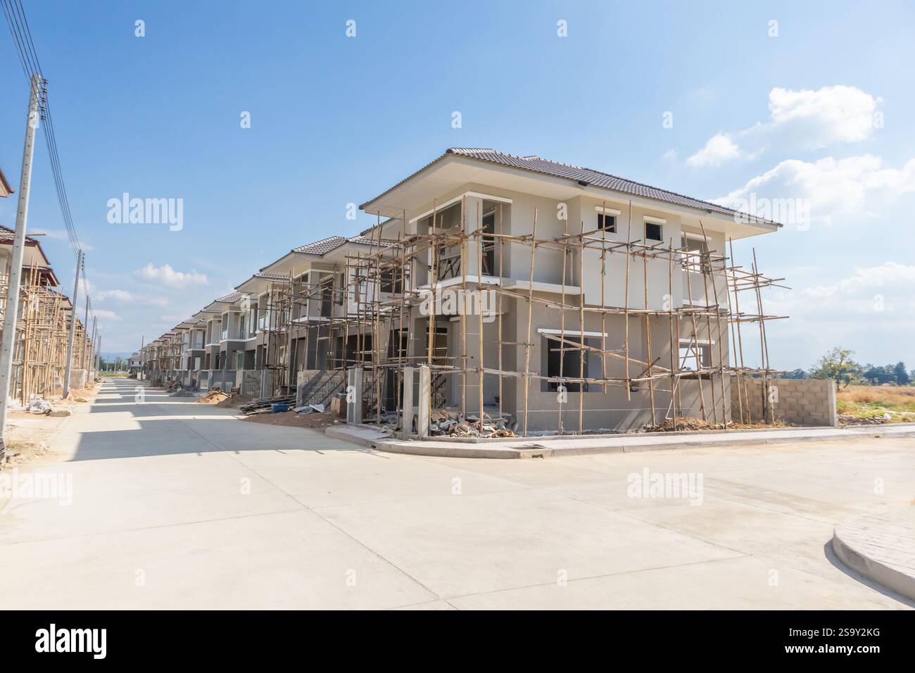 construction residential new house in progress at building site housing ...
