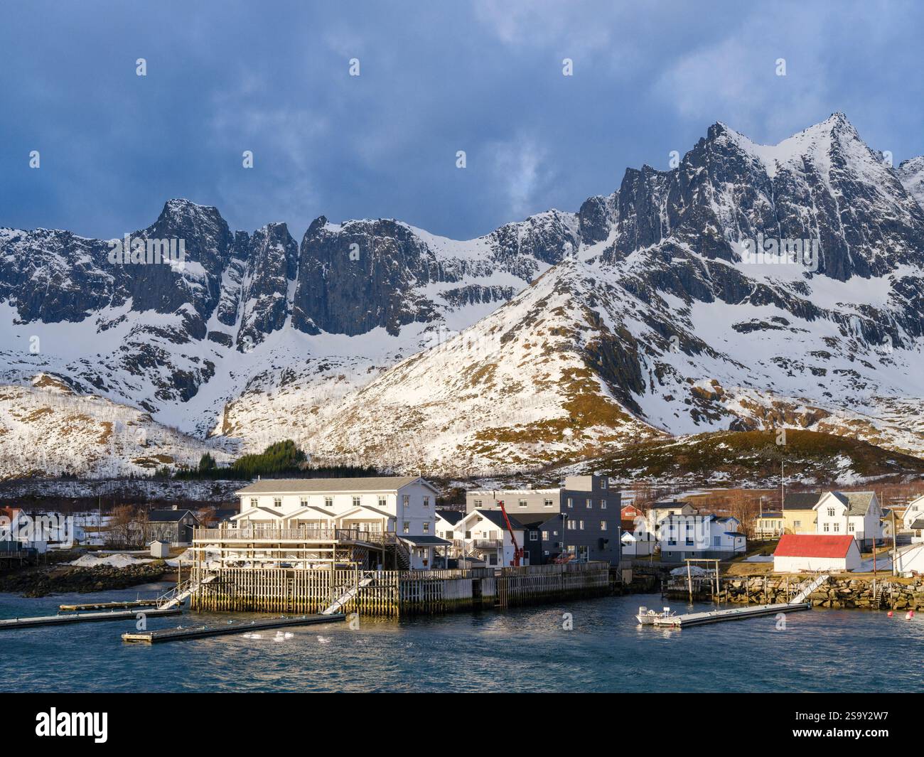 Village Mefjordvaer. The Senja island during winter in the north of ...