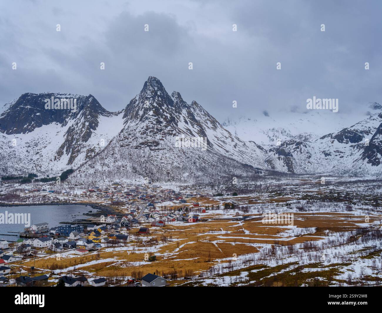 Village Mefjordvaer. The Senja island during winter in the north of ...