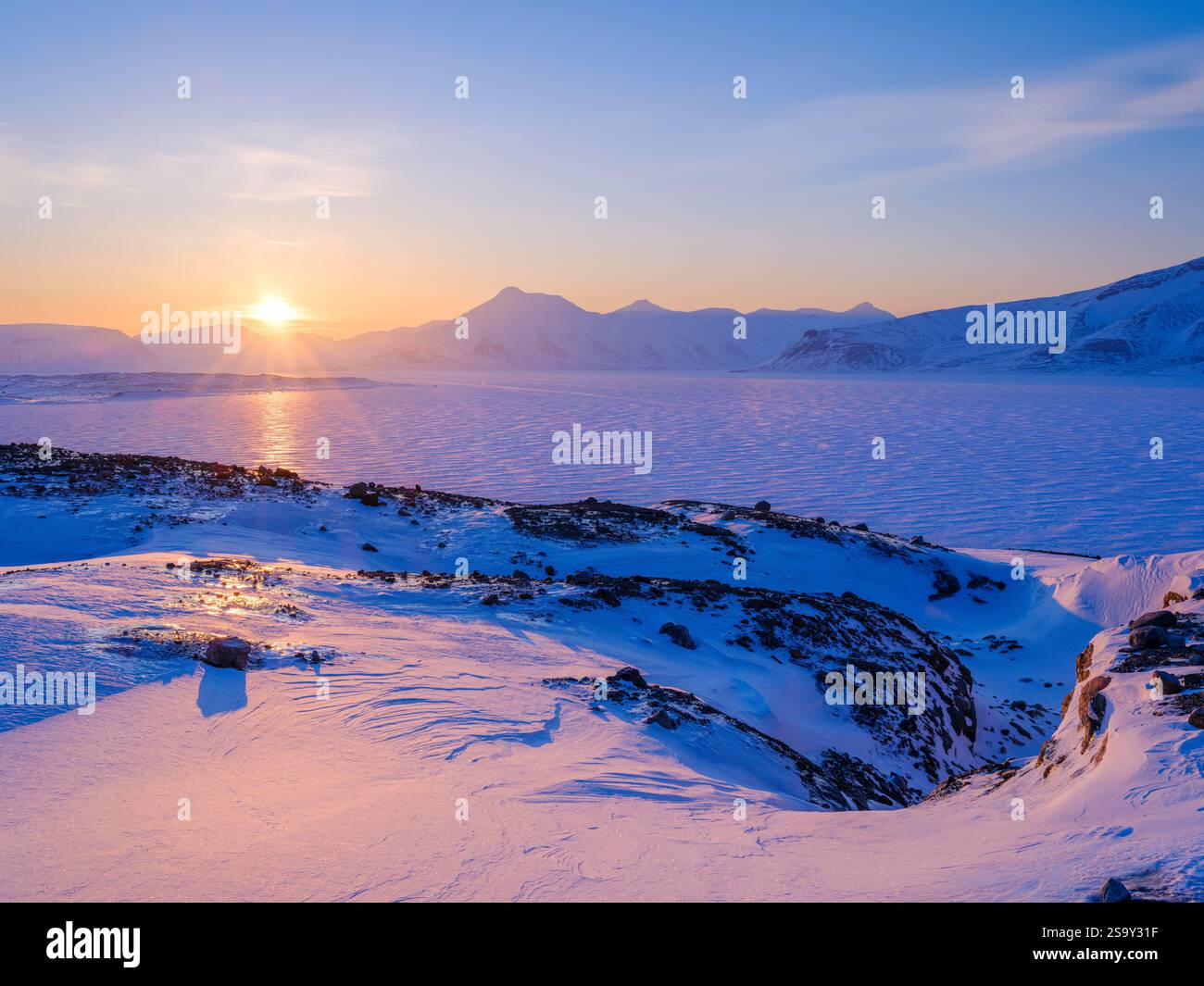 View over frozen Adolfbukta and Billefjorden near Nordenskioldbreen ...