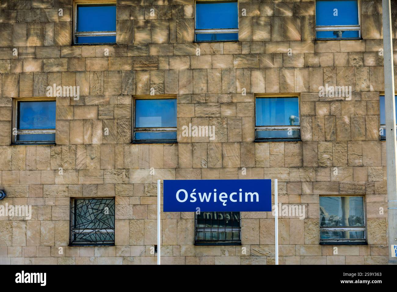 Poland, Oswiecim, Auschwitz. WWll Holocaust. Town's railroad station ...