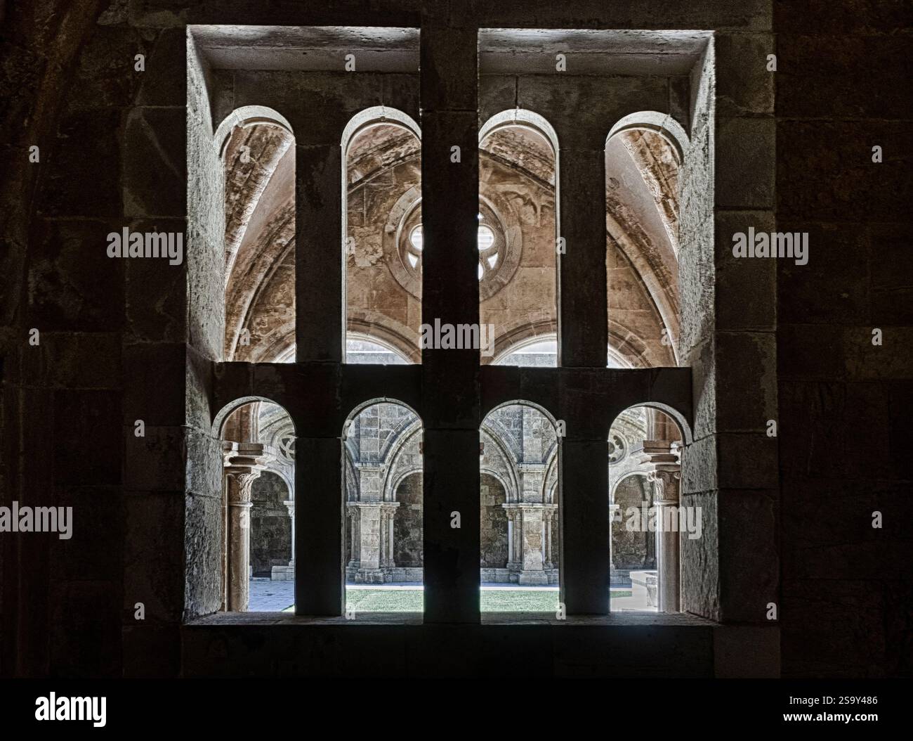 Gothic cloister in the famous Romanesque Old Cathedral or Se Velha ...