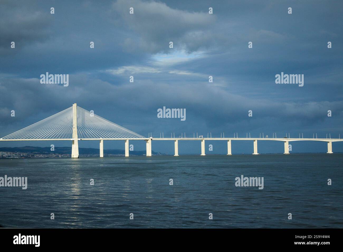 Lisbon, Portugal. Vasco de Gama bridge. The longest bridge in Europe ...