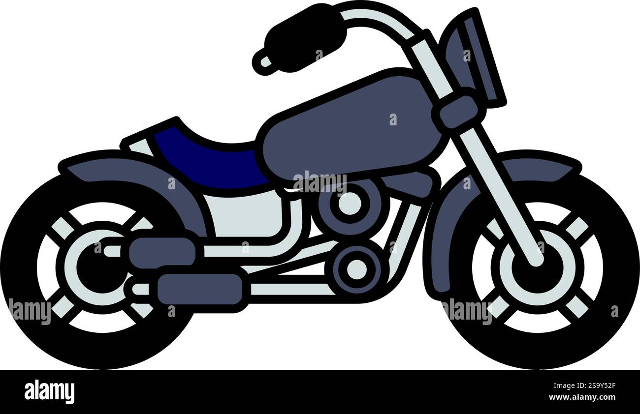 A cartoon motorcycle with a blue seat. The motorcycle is parked on a ...