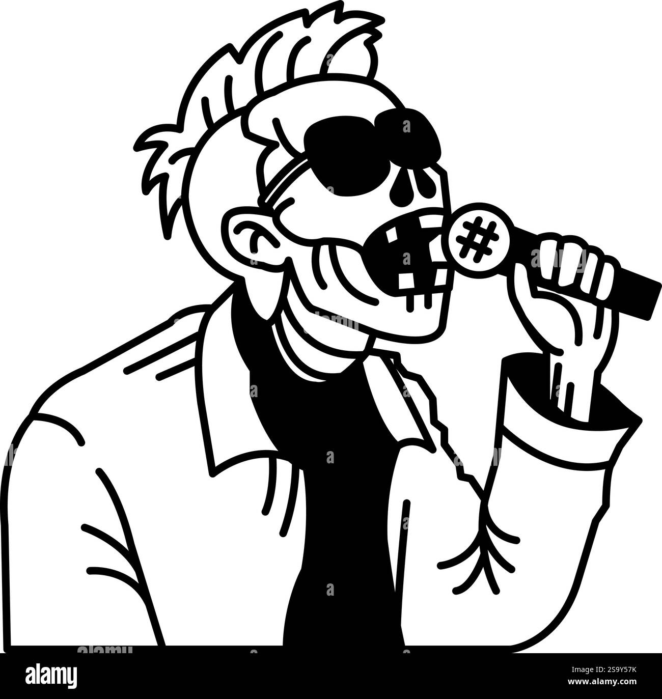 A man in a white shirt and black tie singing into a microphone. He is wearing sunglasses and has ...