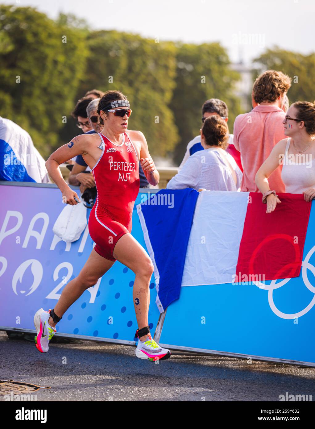 Lisa Perterer participating in the triathlon at the Paris 2024 Olympic ...