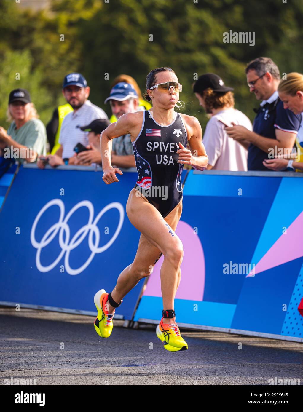 Taylor Spivey participating in the triathlon at the Paris 2024 Olympic ...