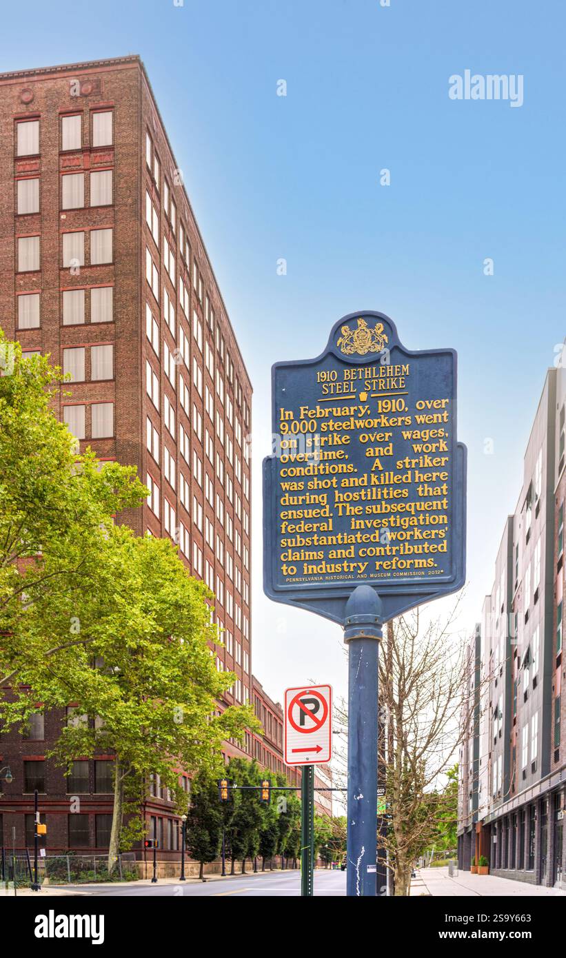 Bethlehem PA, US - Aug. 30, 2024: Historic marker in downtown Bethlehem ...