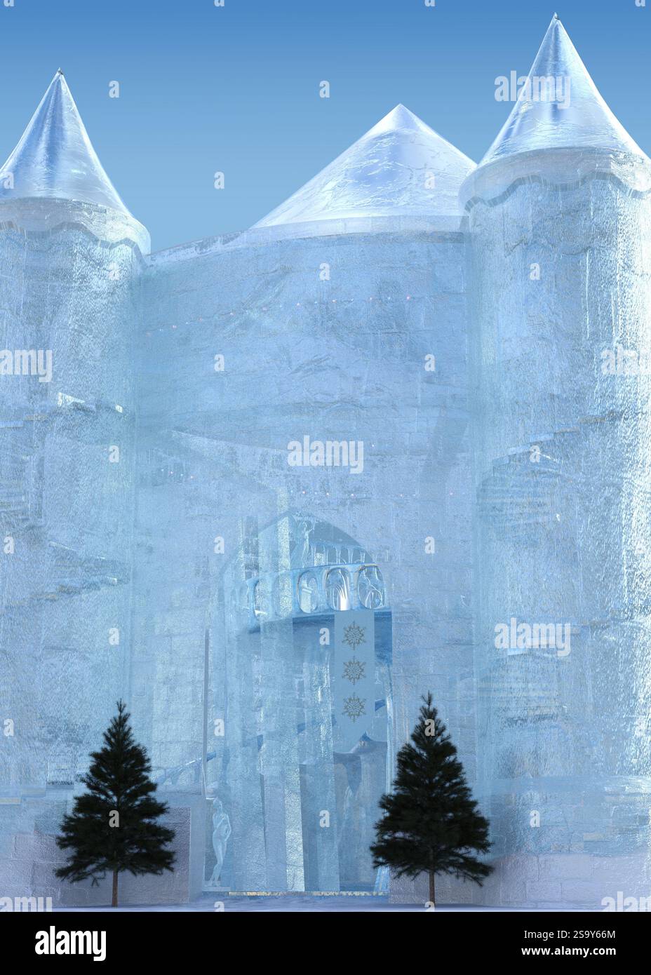 3D illustration of an ice palace, showcasing intricate ice architecture ...