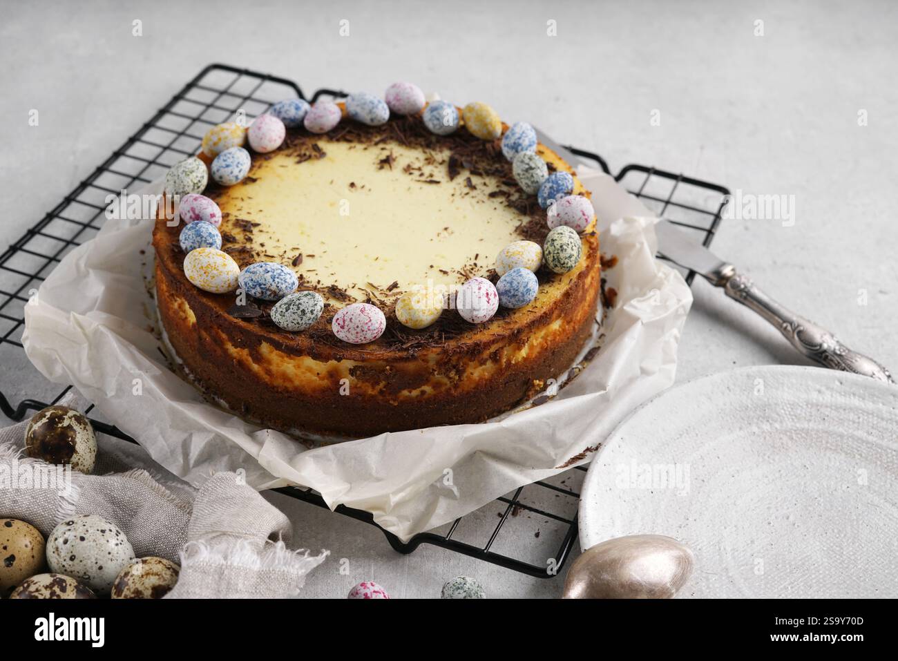 Homemade Easter cheesecake, sweet cottage cheese baking, with Ester ...