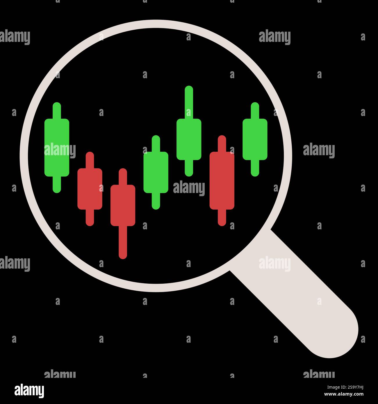 Candlestick Chart inside Magnifier vector Investing and Trading concept colored icon or logo ...