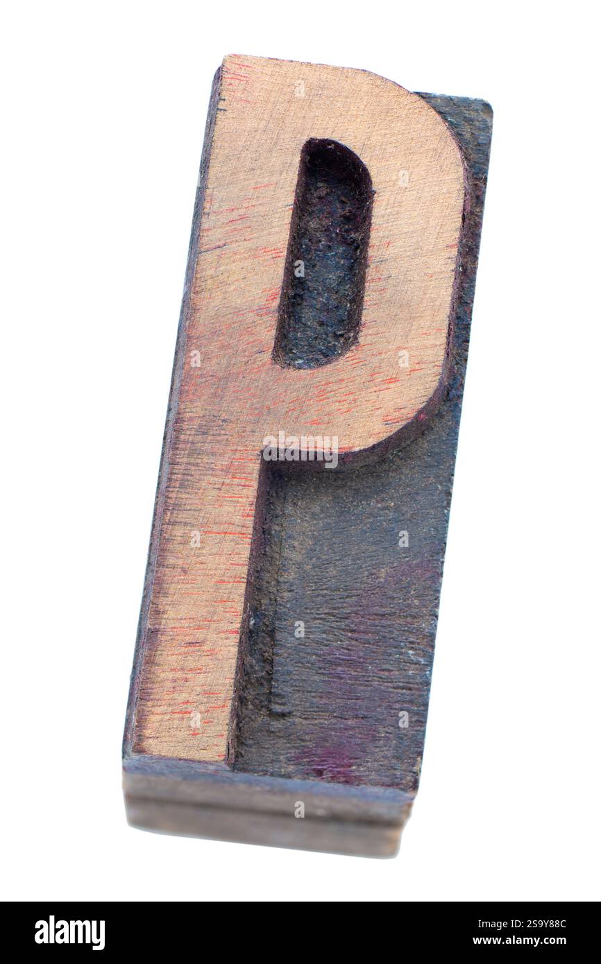 vintage wooden capital letter P from letterpress set isolated on white ...