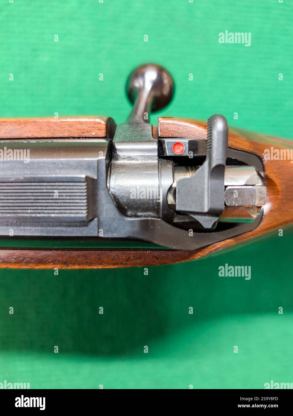Bolt action rifle safety. Firearms, vertical close-up photo Stock Photo ...