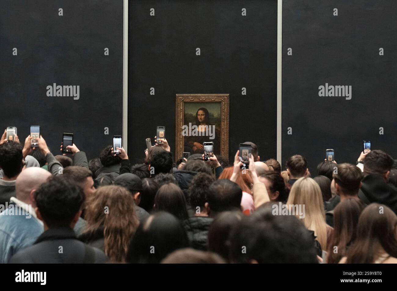 Visitors take photographs from their mobile phone of Leonardo da Vinci ...