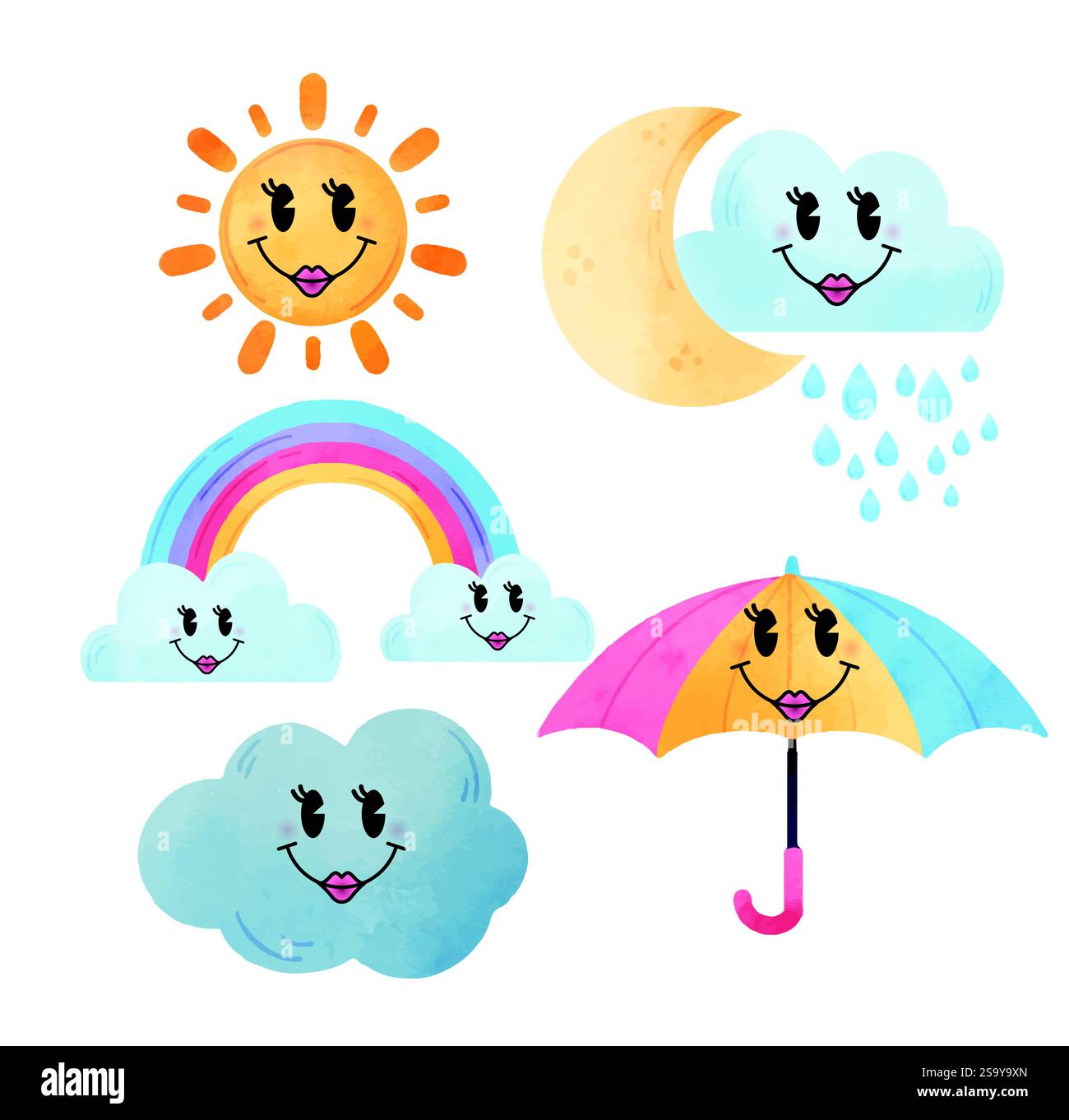Watercolor Weather vector, Weather Forecast Watercolor vector ...