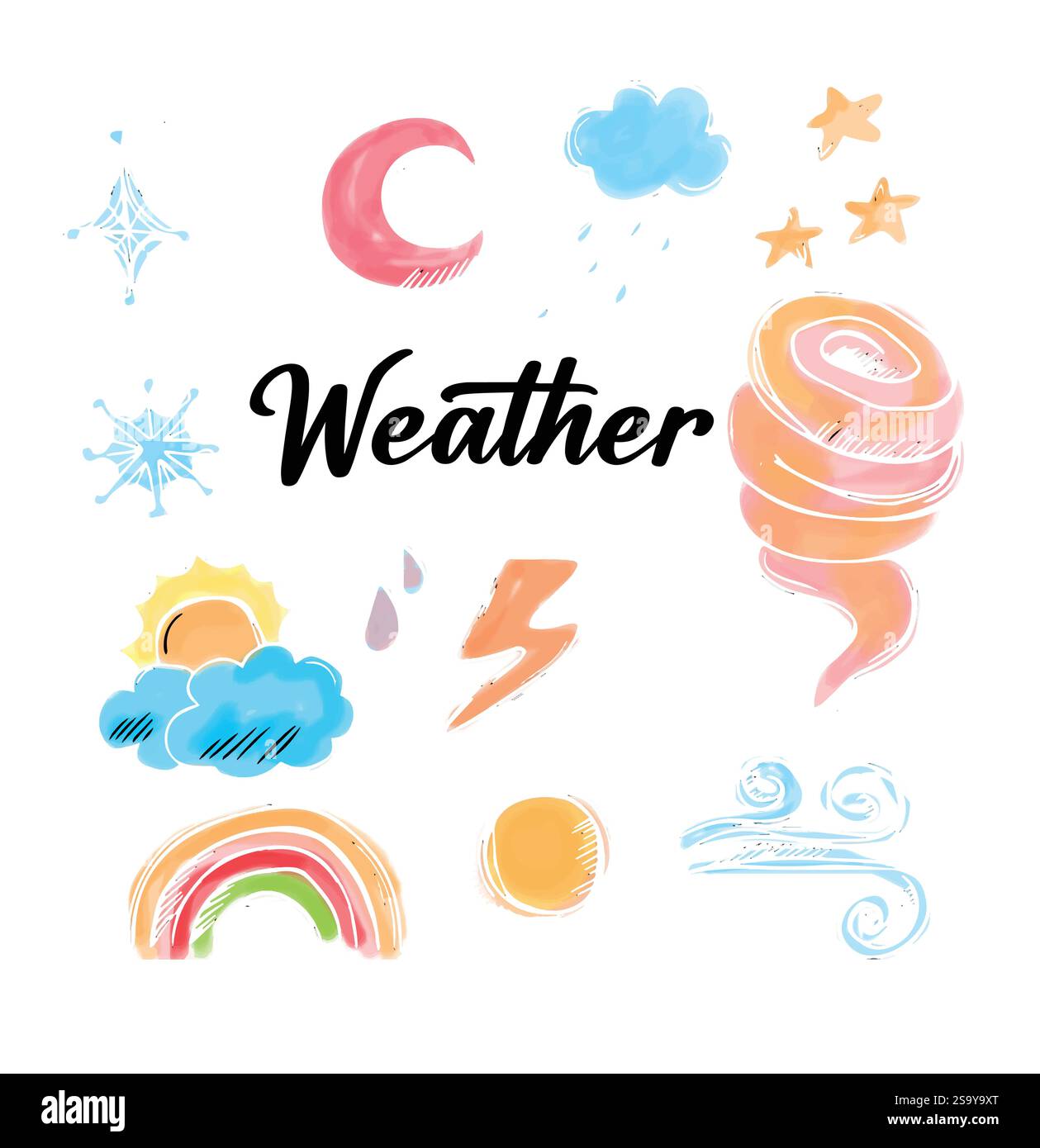 Watercolor Weather vector, Weather Forecast Watercolor vector ...