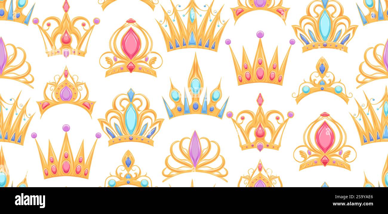 Vector seamless pattern with golden crowns in row on white background ...