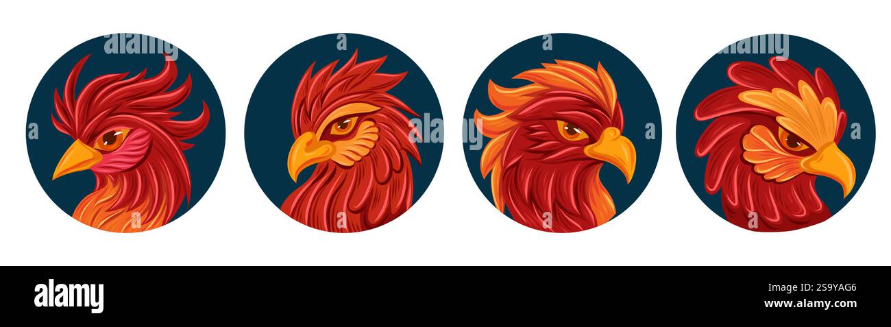Vector set of phoenix portrait clip art. Collection of mythological ...
