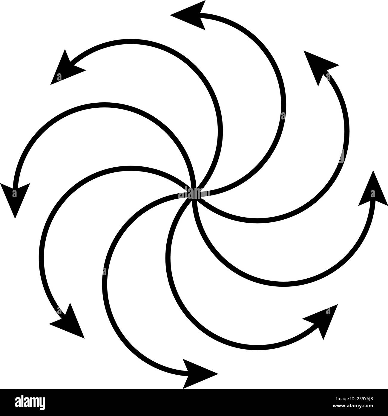 Radial spiral arrow icon. Line centrifuge concentric arrows. Motion ...