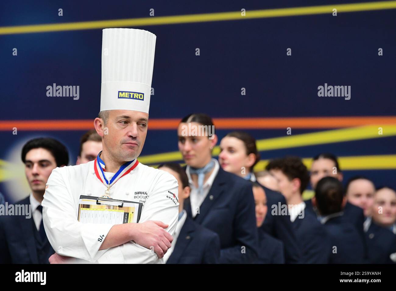 Lyon, France. 27th Jan, 2025. A jury with several chefs participates in ...