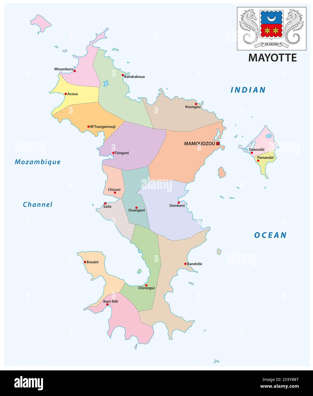 Administrative map of the French overseas department of Mayotte Stock Photo - Alamy