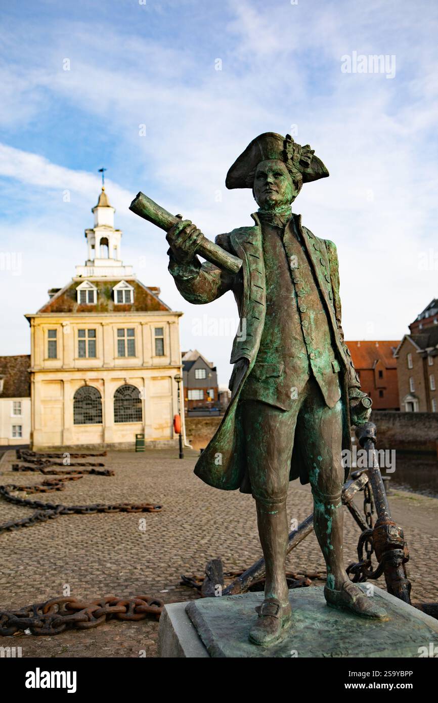 Bronze statue of Captain George Vancouver at Purfleet Quay, Kings Lynn ...
